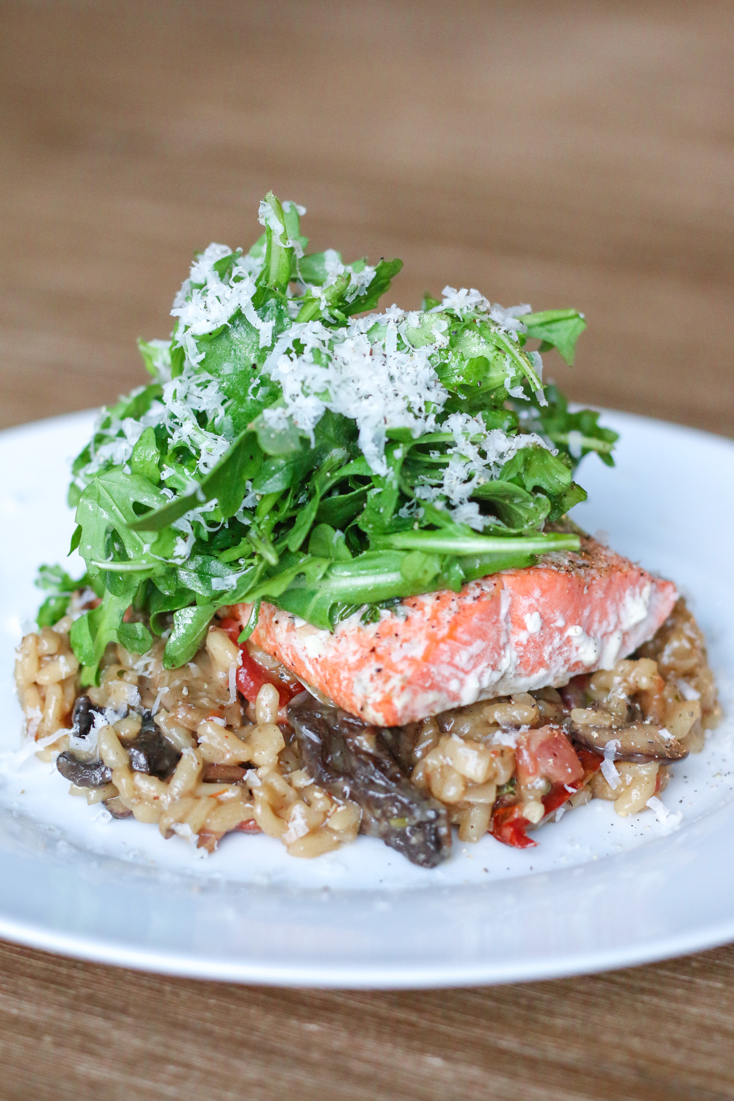 Mushroom and Sun-dried Tomato Risotto with Salmon | Emi Cooks